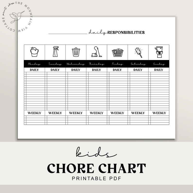 Kids CHORE Chart EDITABLE Printable Daily Routine Chore - Etsy