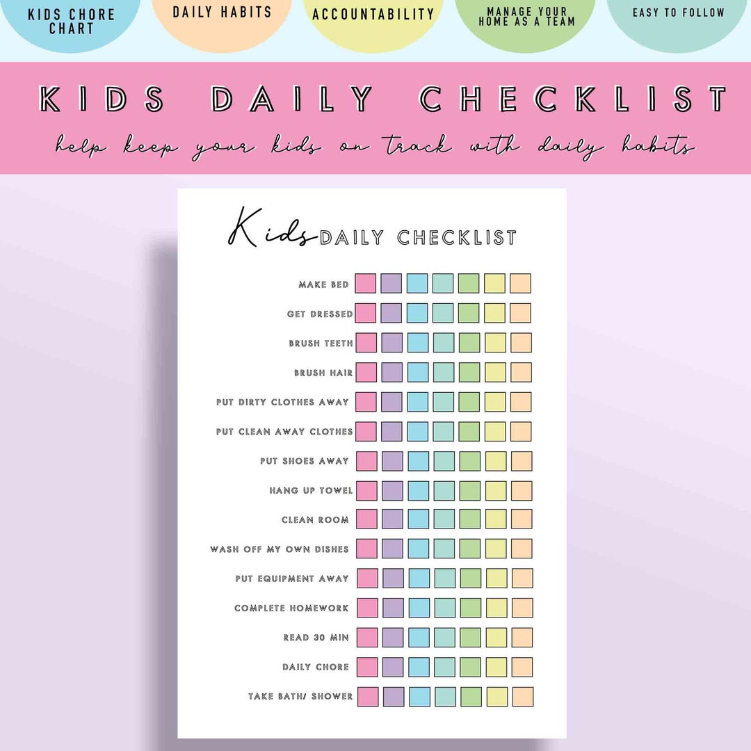 Kids Daily Responsibilities Chart, Printable Daily Routine, Chore Chart ...