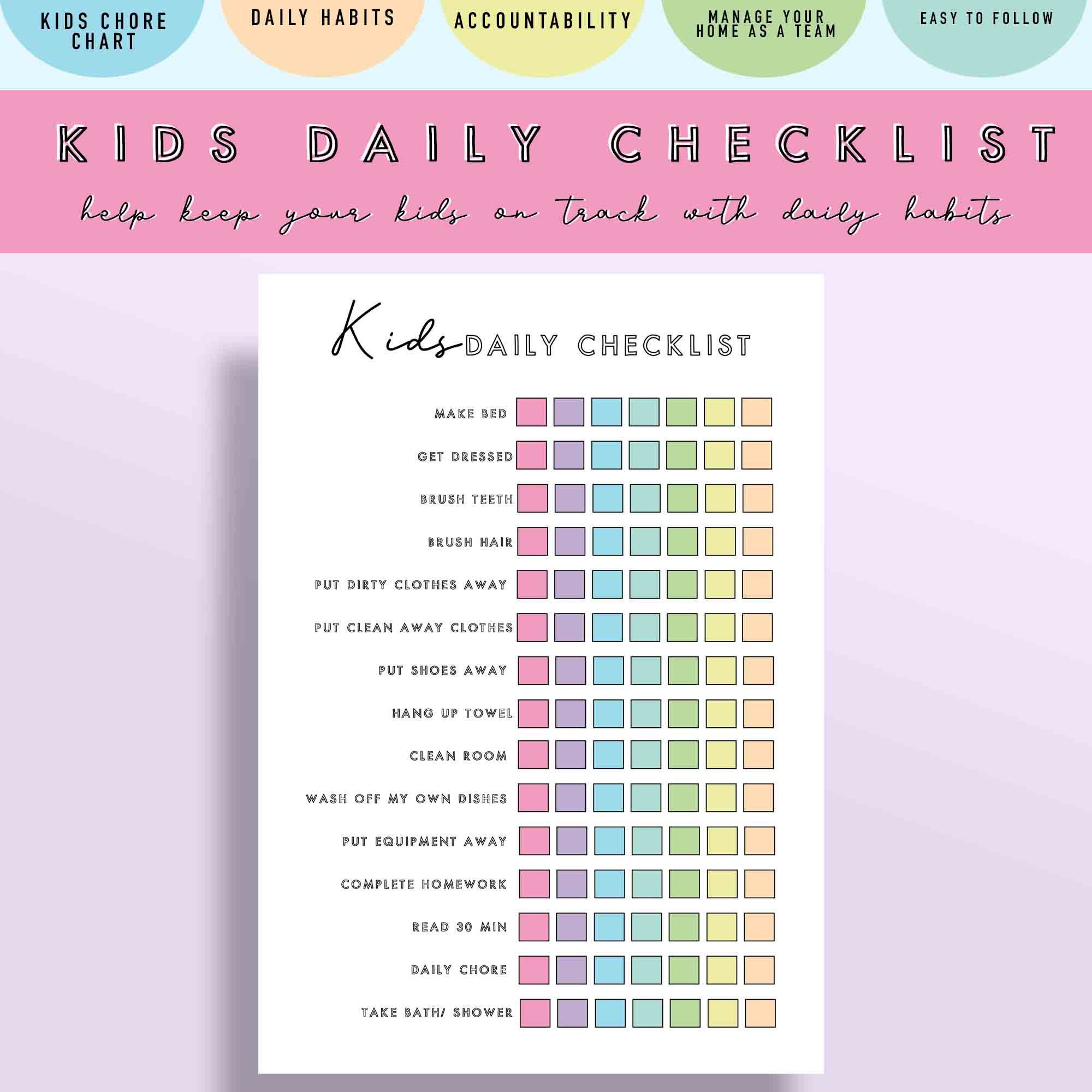 Morning/Evening Checklist Daily Task List Kids Daily Responsibilites ...