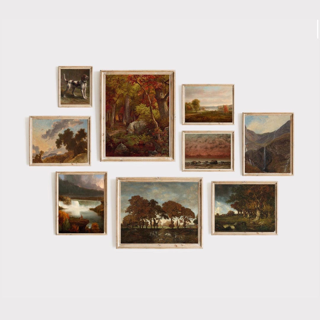Vintage Landscape Art Prints, Rust & Earth Tones (set of 9, Digital ...
