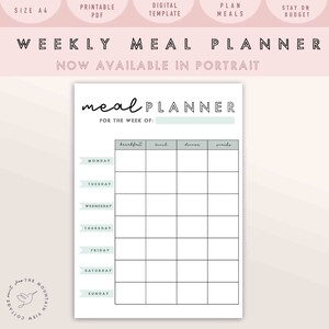 Weekly Meal Planner Printable | Shopping, Grocery, Food List | A4 and ...