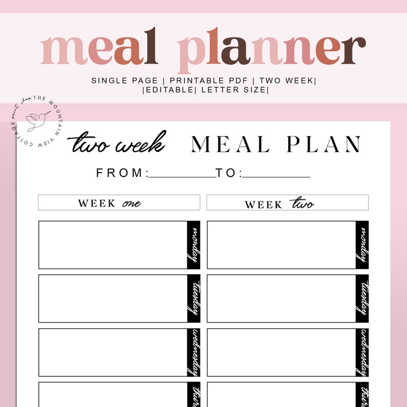 Two Week Meal Planner Printable Shopping Grocery Food List - Etsy