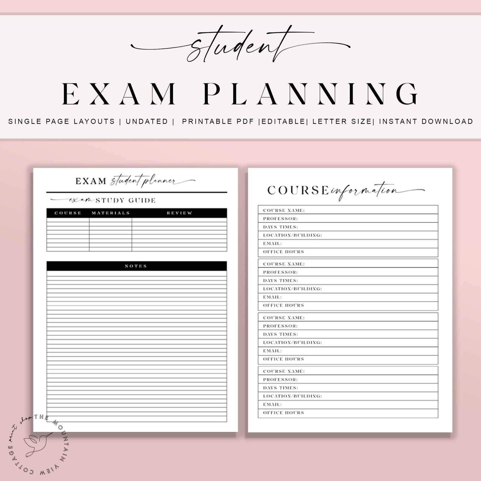 STUDENT Exam Study Plannerstudy Planner Printableacademic - Etsy