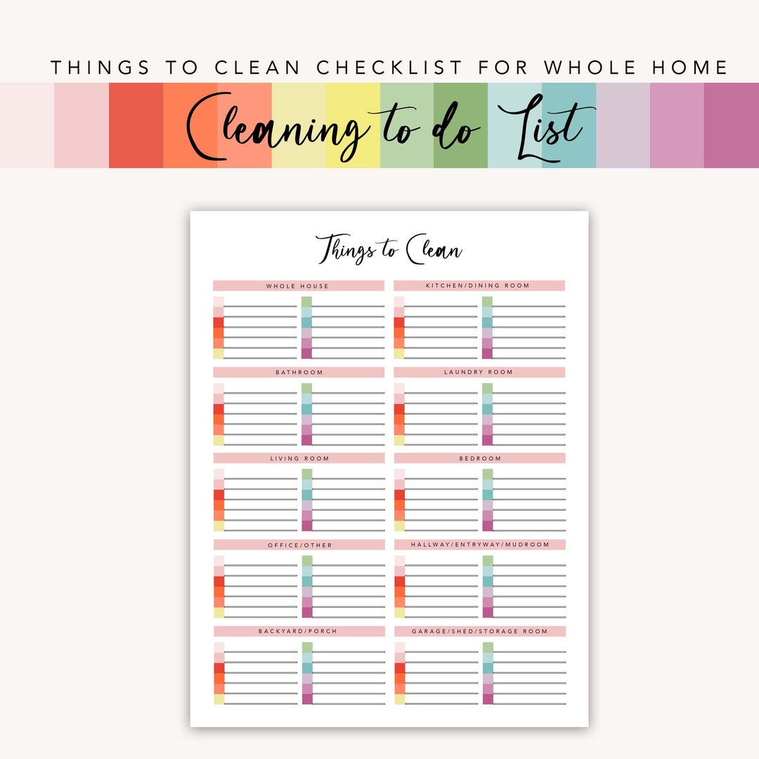 Cleaning to Do List- Cleaning Checklist Printable, Home Cleaning ...