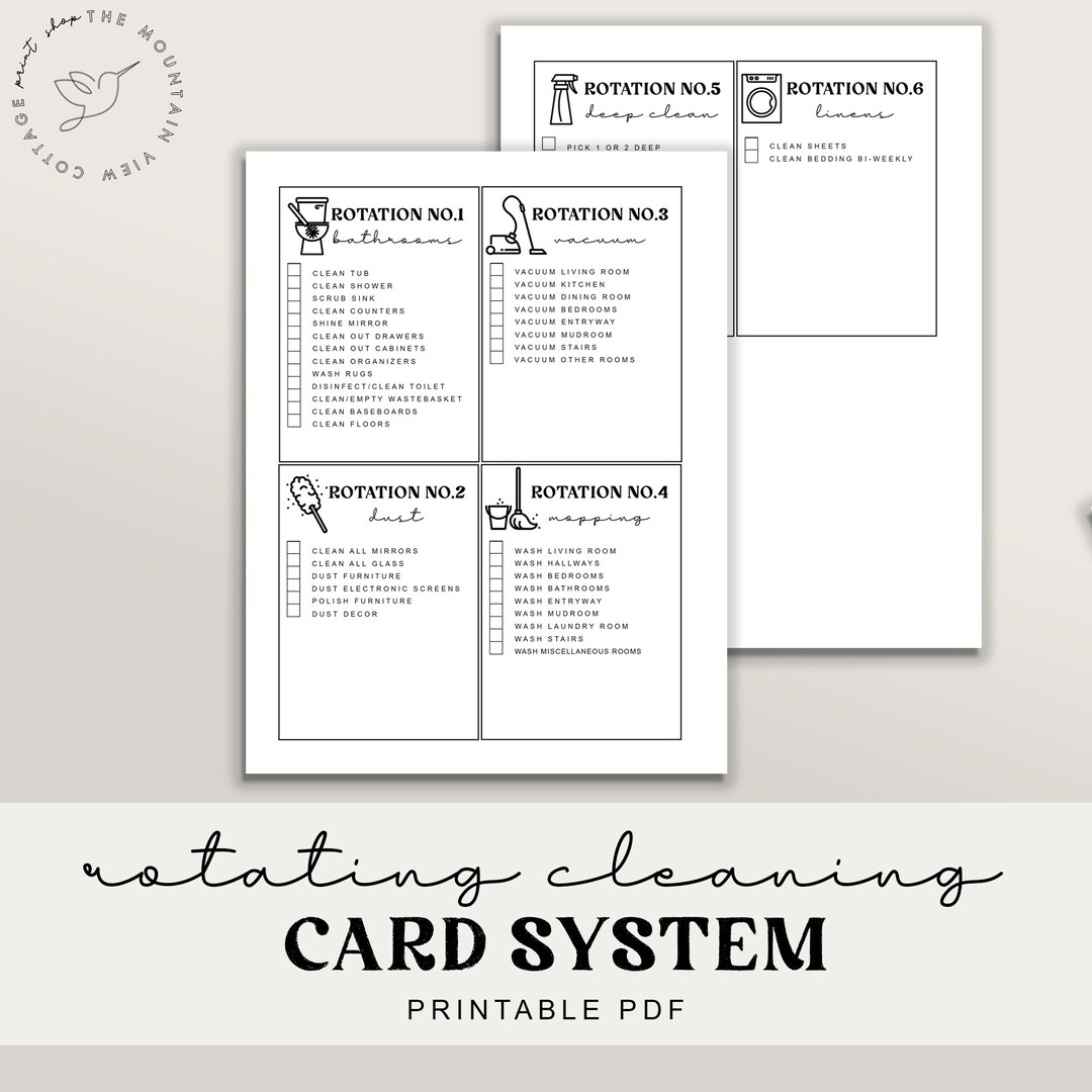 Cleaning Checklist Cards Rotating System- Cleaning Checklist Printable ...