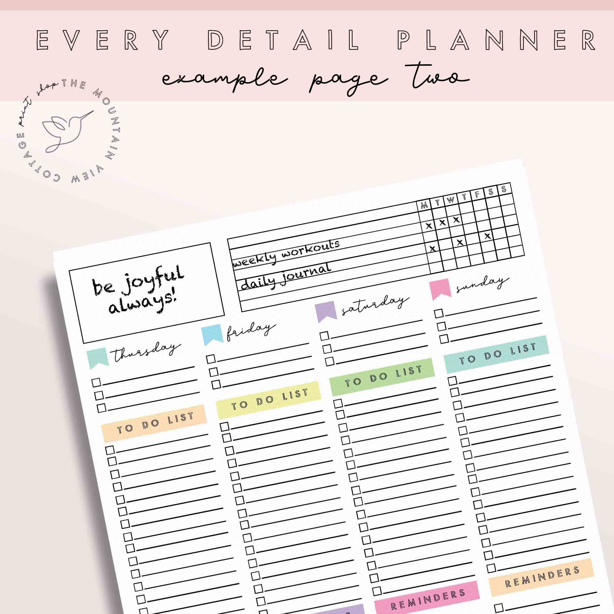 Every Detail Weekly Planner Kit RAINBOW Printable Week Plan - Etsy