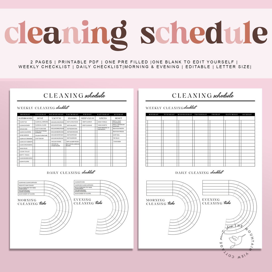 Daily Weekly Cleaning Schedule Printable Weekly Cleaning Checklist ...