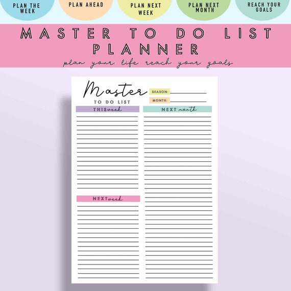 Master Task List Printable Task Planner Master to Do List | Etsy