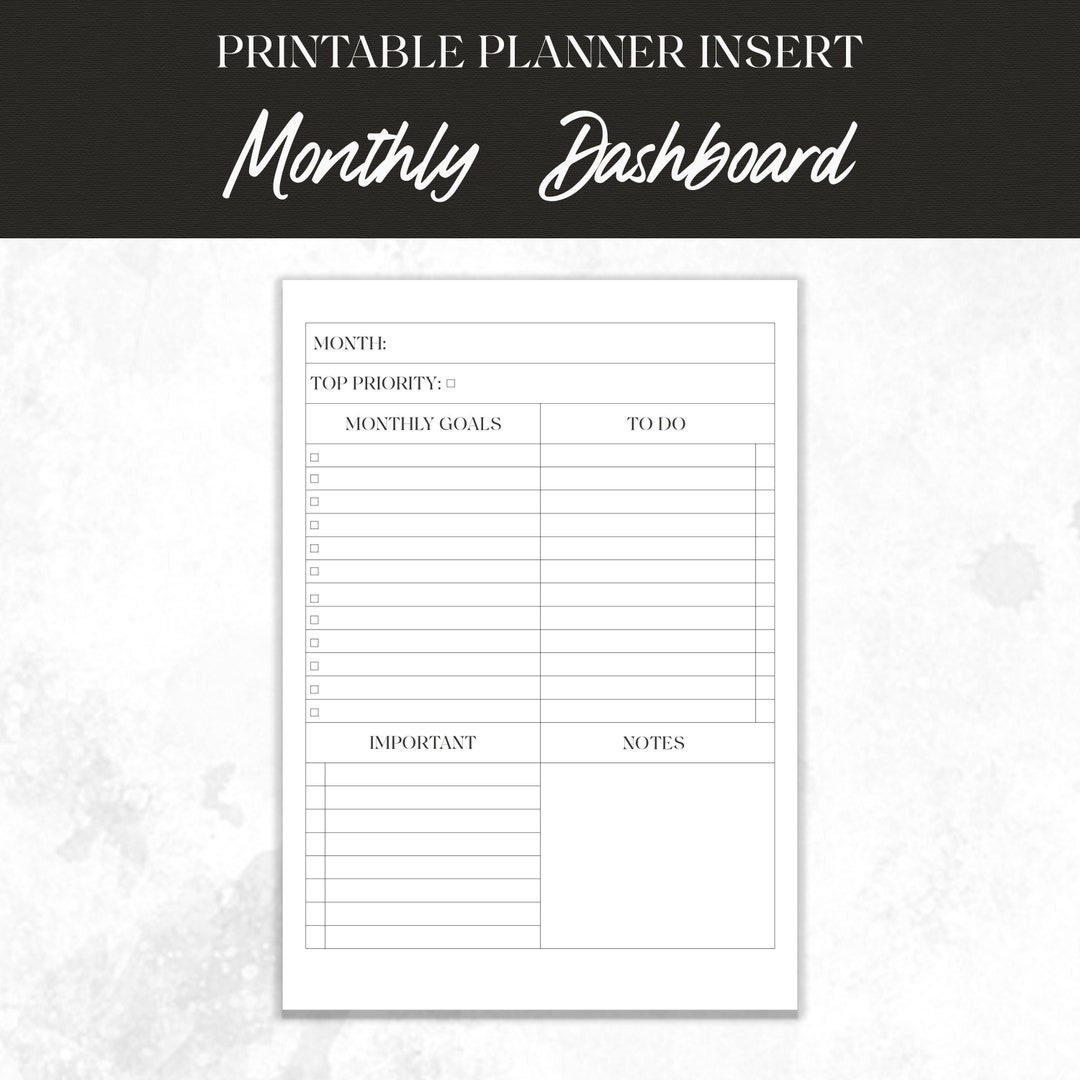Monthly Planner Insert-monthly Dashboard Standard Letter Size and A5 ...