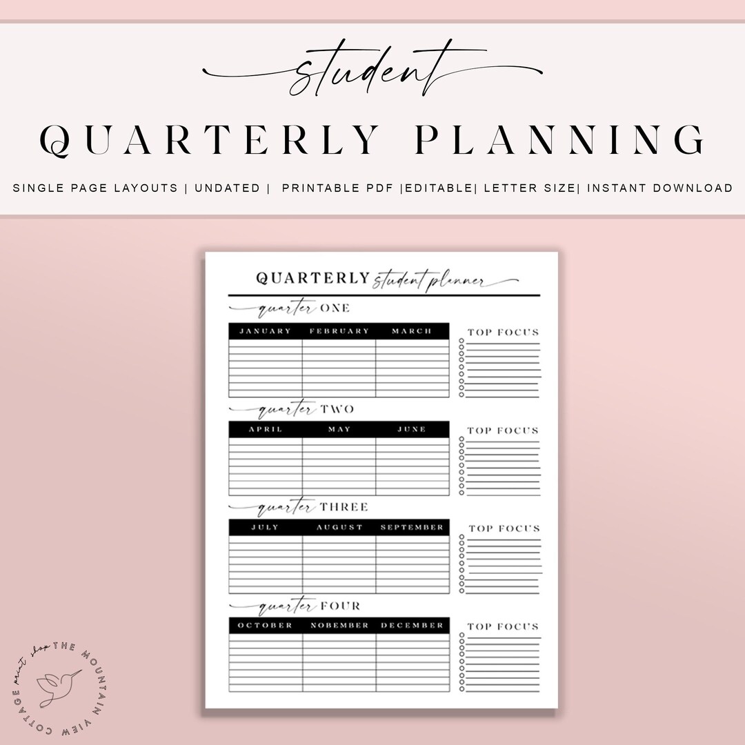 STUDENT Quarterly Planner|study Planner Printable|academic Planner ...
