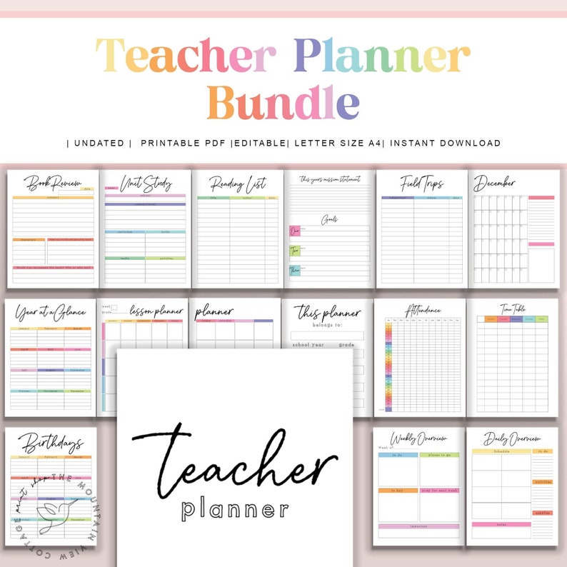 Printable Teacher Planner Rainbow Theme Ultimate Teacher - Etsy UK
