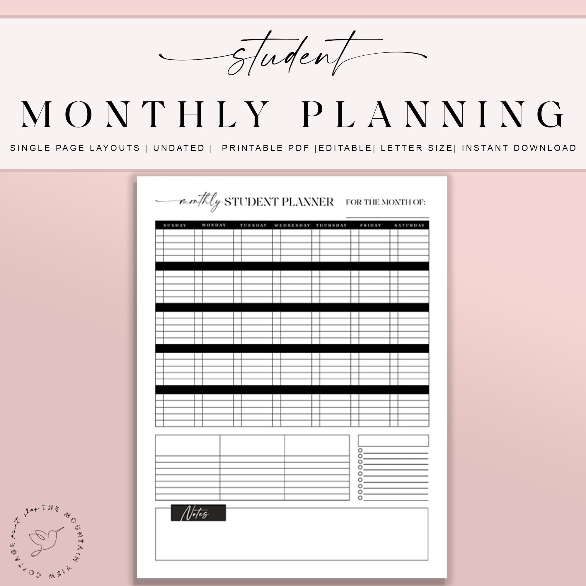 STUDENT Monthly Planner|study Planner Printable|academic Planner ...