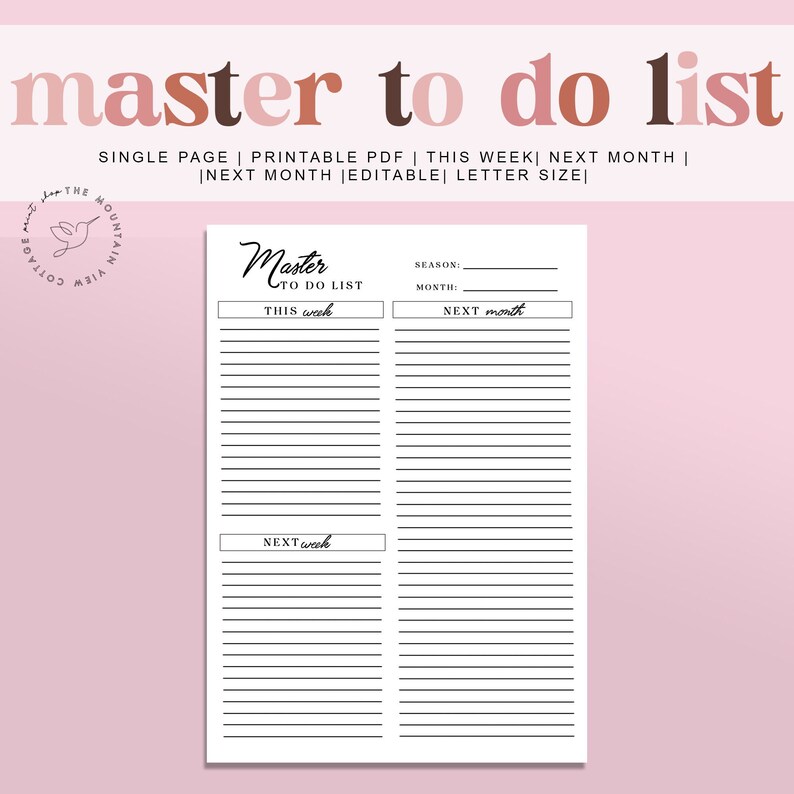 Printable to Do List PDF Planner Checklist Task Lists - Etsy