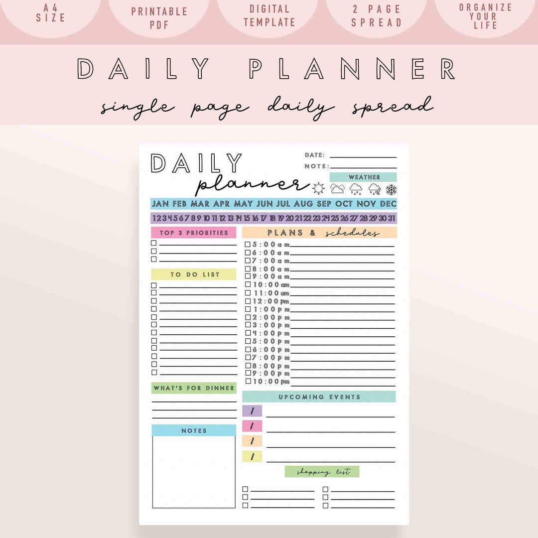 Rainbow Daily Planner Printable: A4 Single Page (PDF) - Etsy