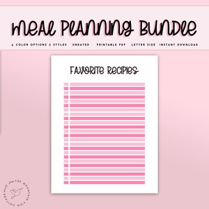 Meal Planner BUNDLE, PINK Weekly Food Diary, Meal Tracker Printable ...