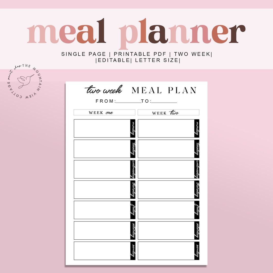 Two Week Meal Planner Printable | Shopping, Grocery, Food List | A4 ...