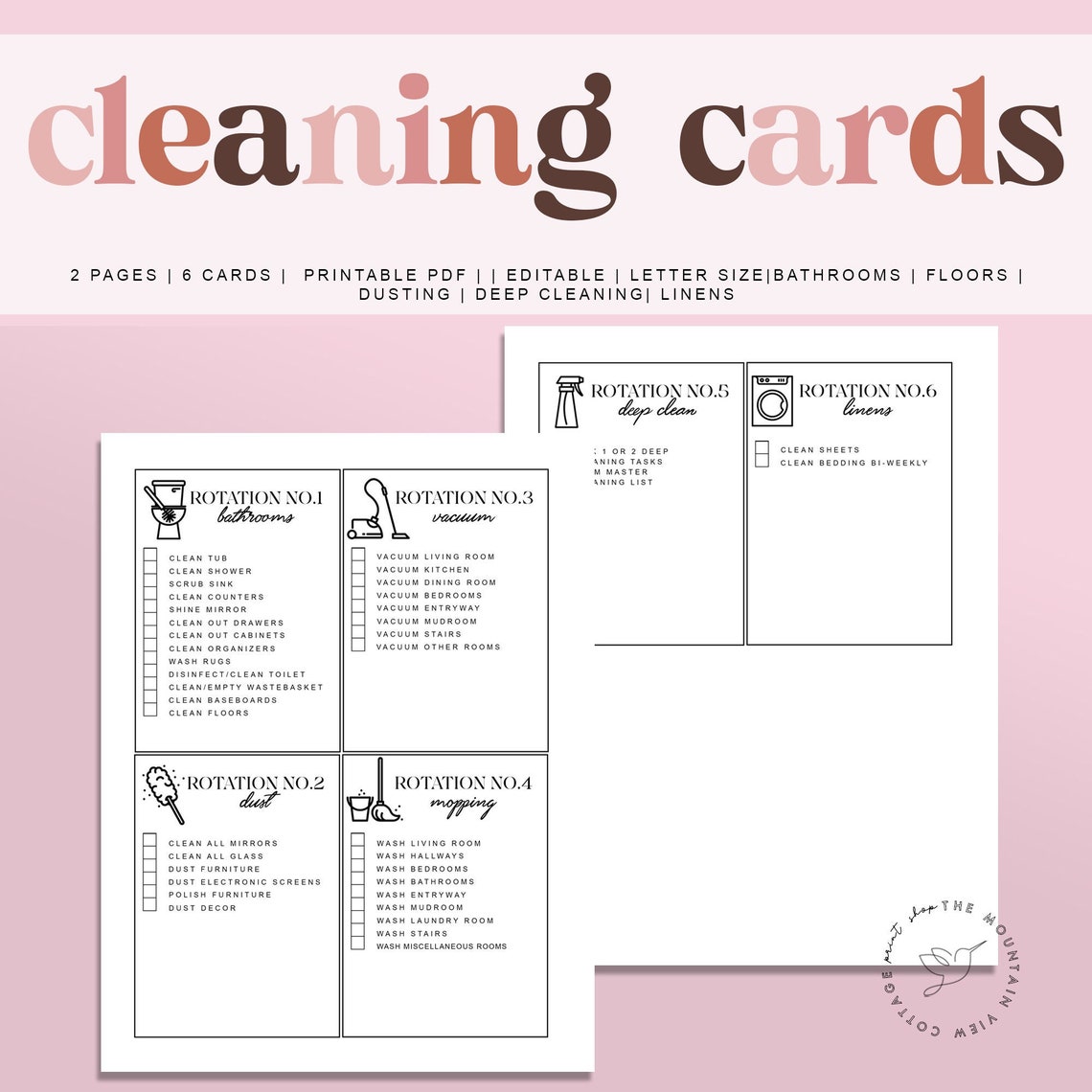Cleaning Checklist Cards | Printable | Oom by Room Chores, Daily Weekly ...