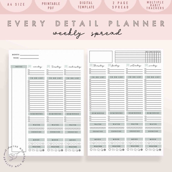 Every Detail Weekly Planner Kit Printable Week Plan - Etsy