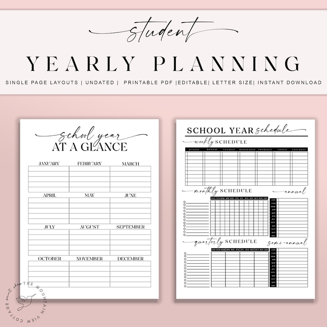 STUDENT Yearly Planner Pages|study Planner Printable|academic Planner ...