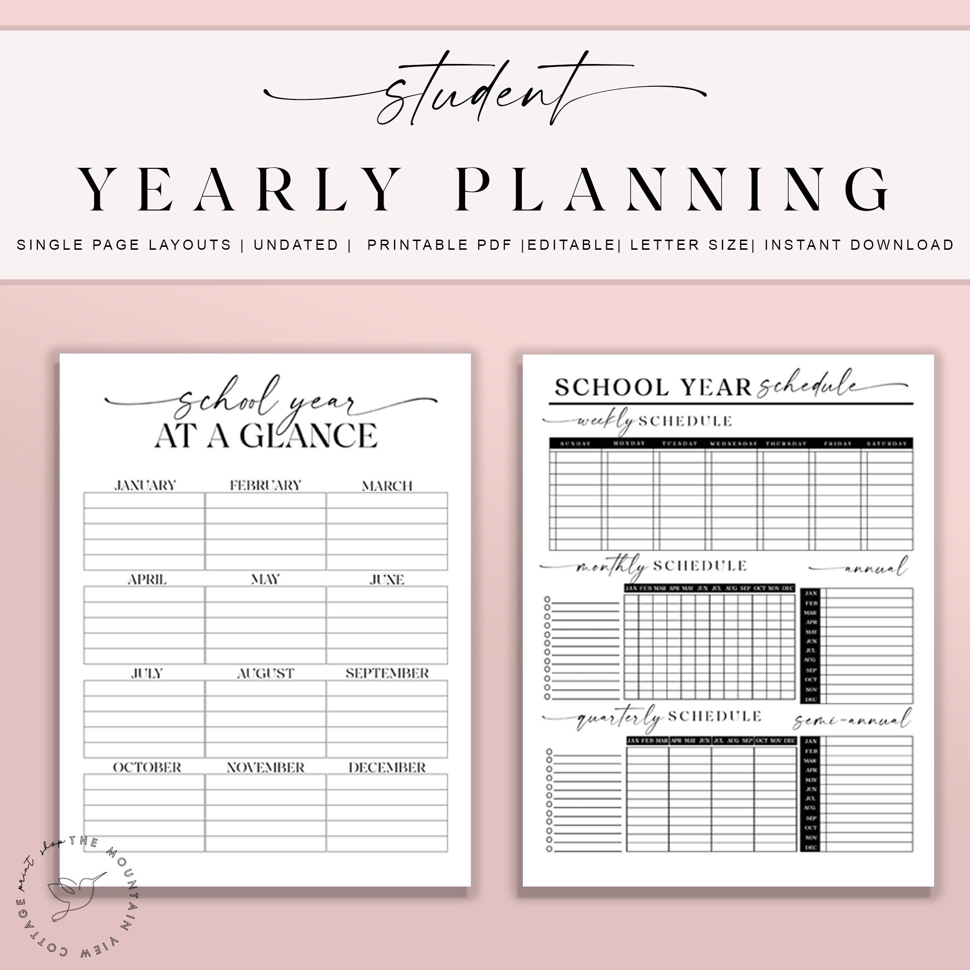 STUDENT Yearly Planner Pagesstudy Planner Printableacademic - Etsy
