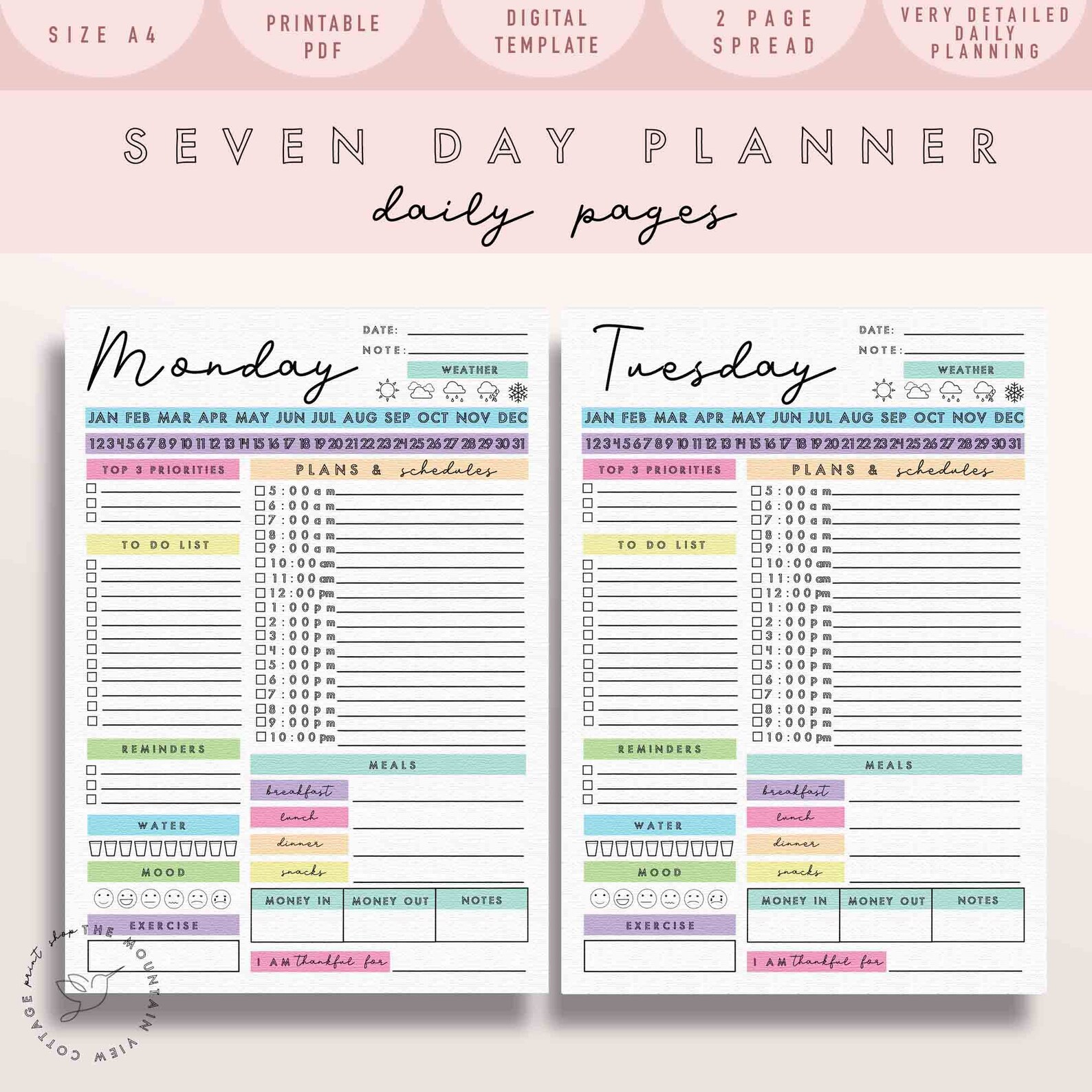 Printable 7 Day Planner Daily Planner Day Planner Rainbow | Etsy