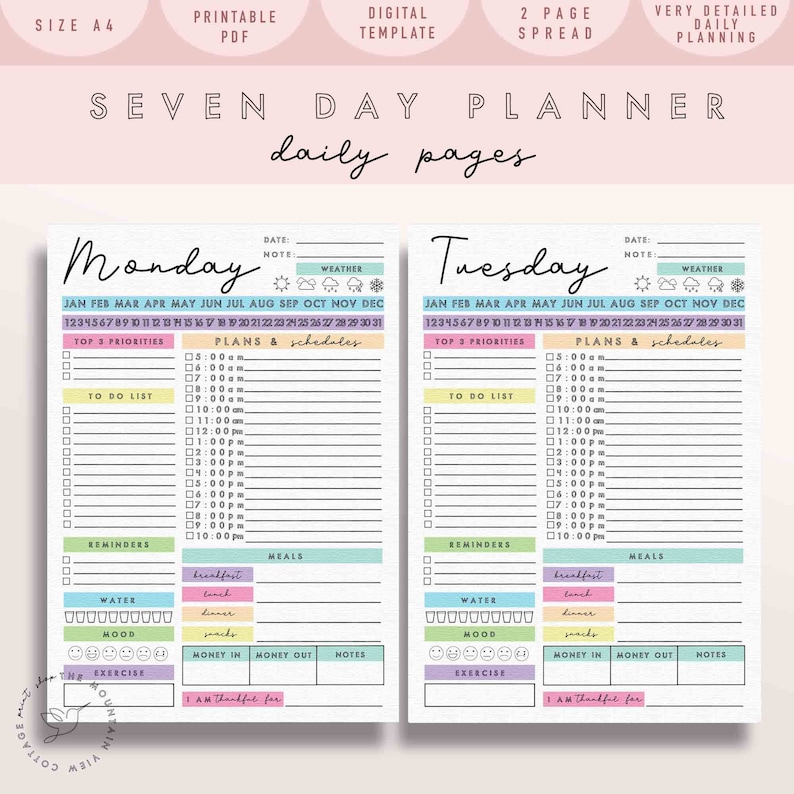 Printable 7 Day Planner Daily Planner Day Planner Rainbow | Etsy