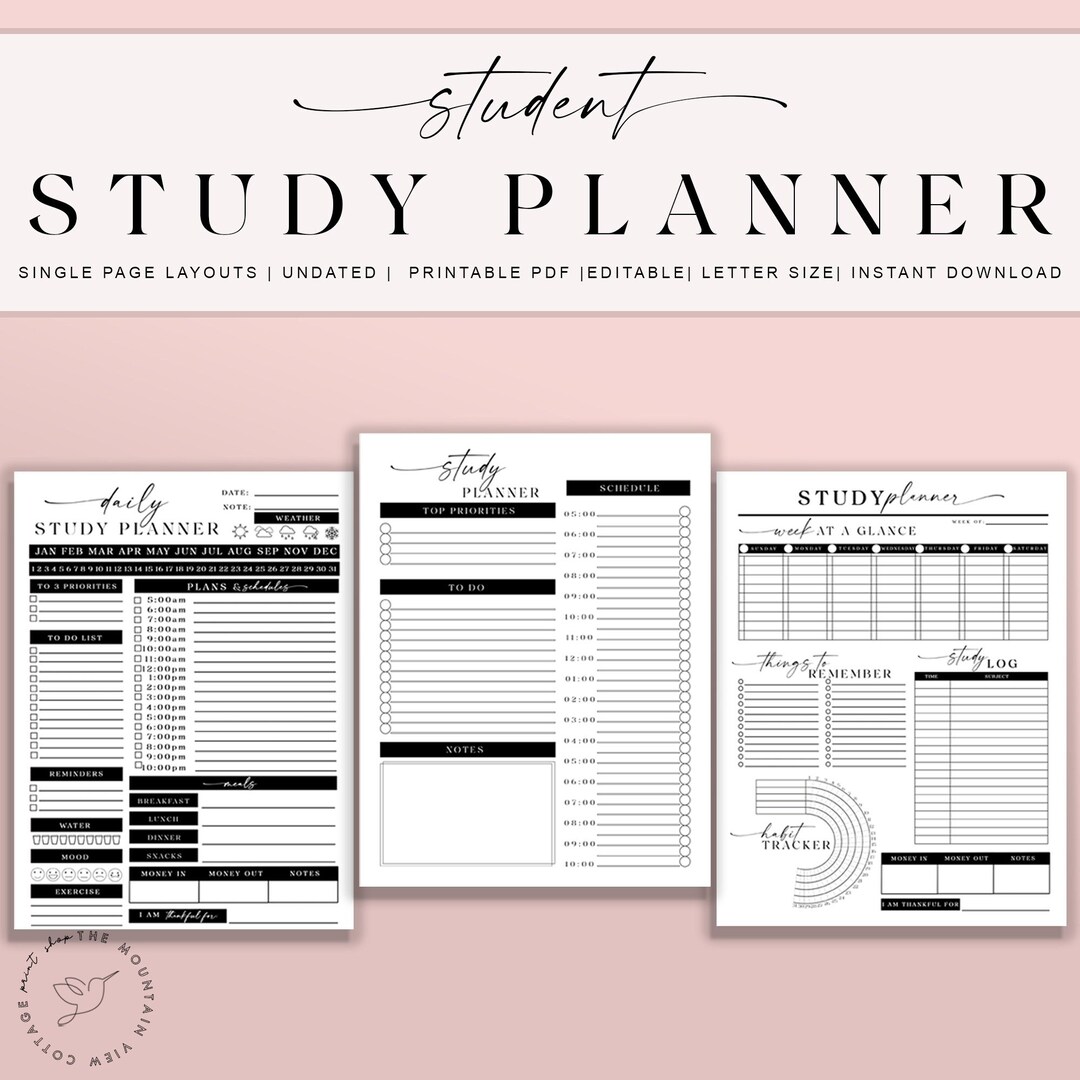 STUDENT Study Planner Pages 3 Printableacademic Planner College Planner ...