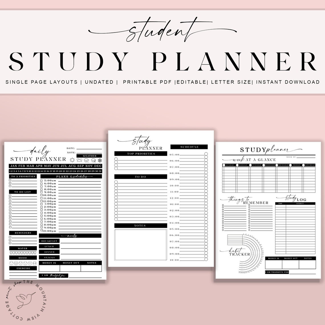 STUDENT Study Planner Pages 3 Printableacademic Planner - Etsy
