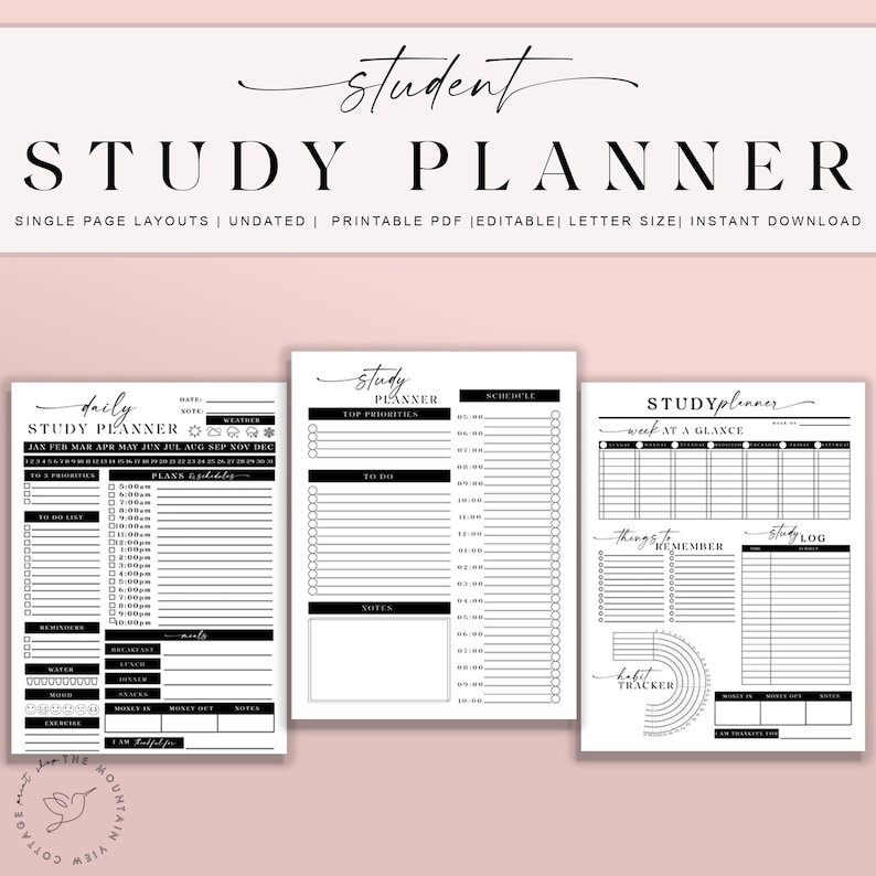 STUDENT Study Planner Pages 3 Printableacademic Planner - Etsy