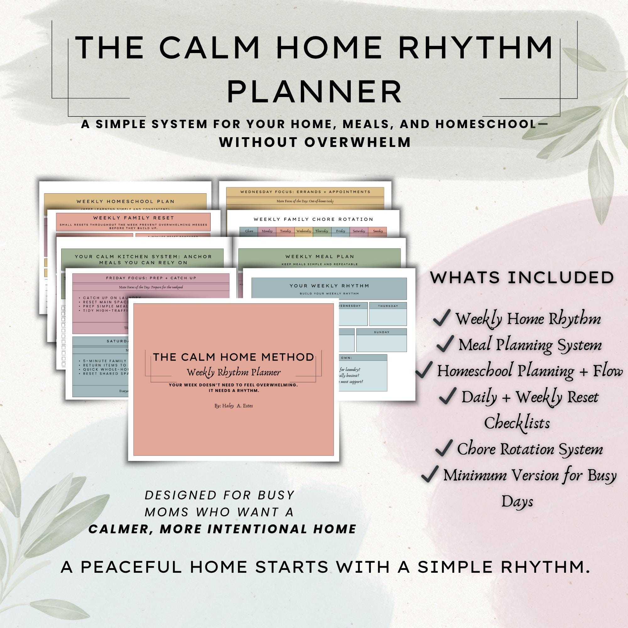 Calm Home Rhythm Planner Printable | Weekly Home System, Meal Planner ...