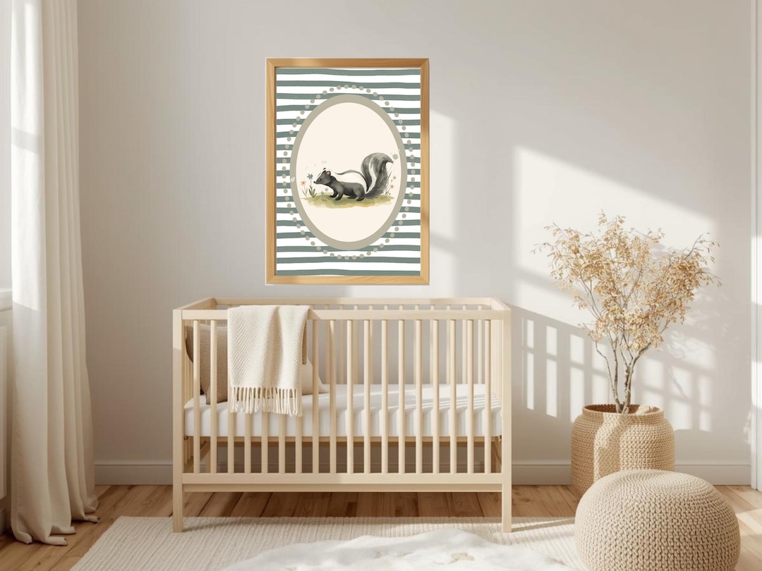 Sage Green Skunk Nursery Wall Art, Cottagecore Woodland Skunk Print ...