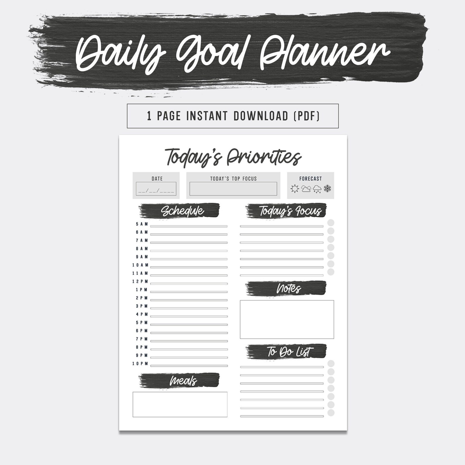 Daily Goal Planner Page-instant Download Goal Planner Page-top - Etsy