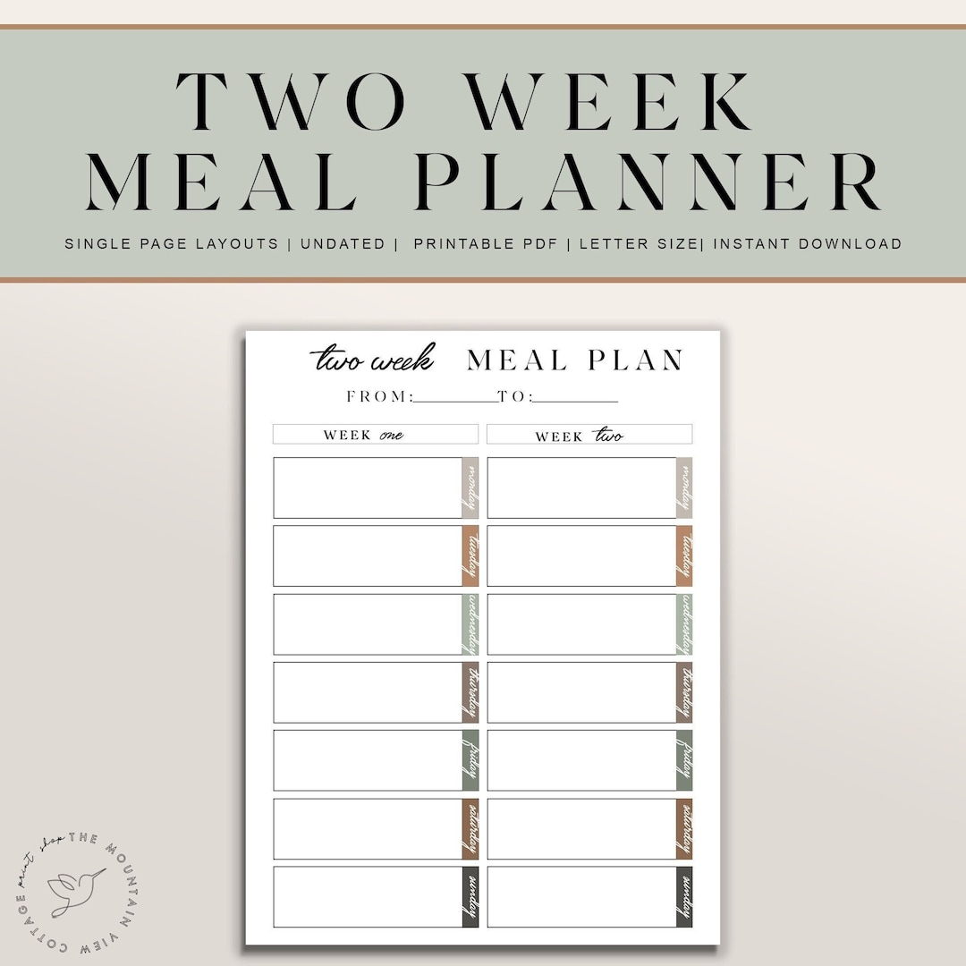 Two Week Meal Planner Printable | Shopping, Grocery, Food List ...