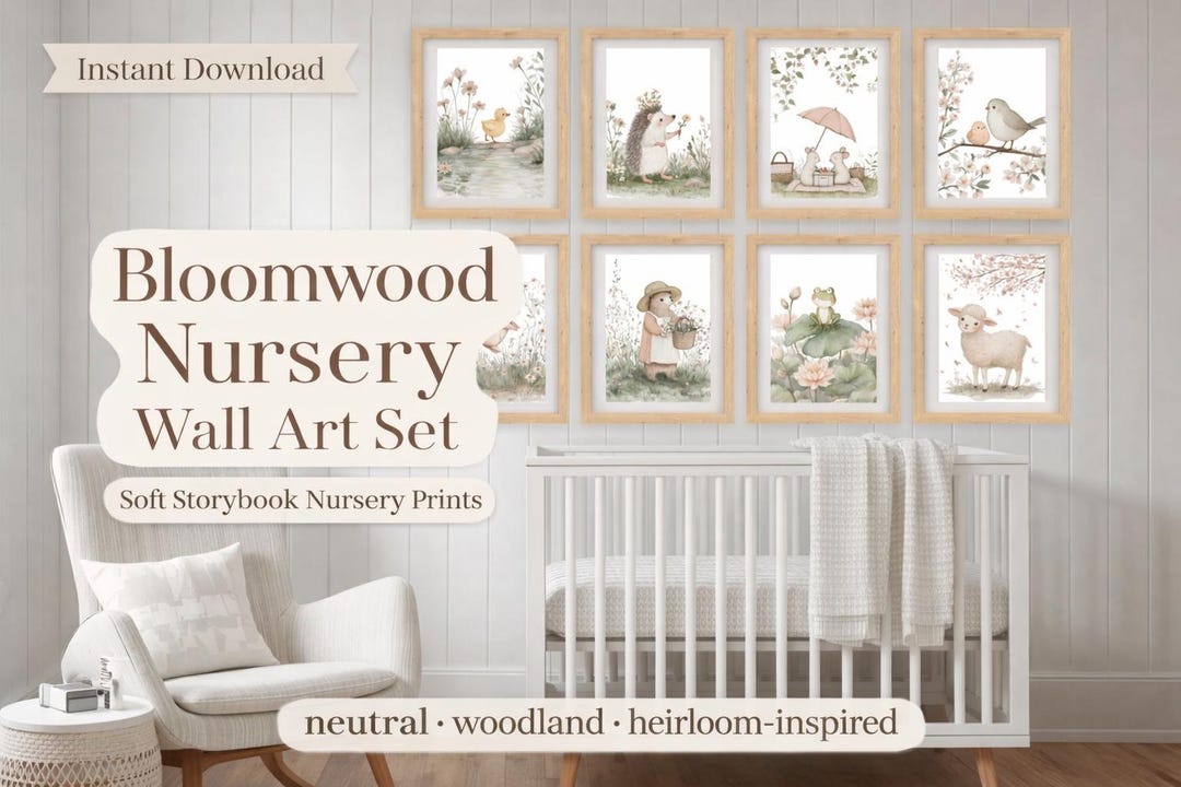 Bloomwood Nursery Wall Art Set | Woodland Animal Nursery Prints | Soft ...