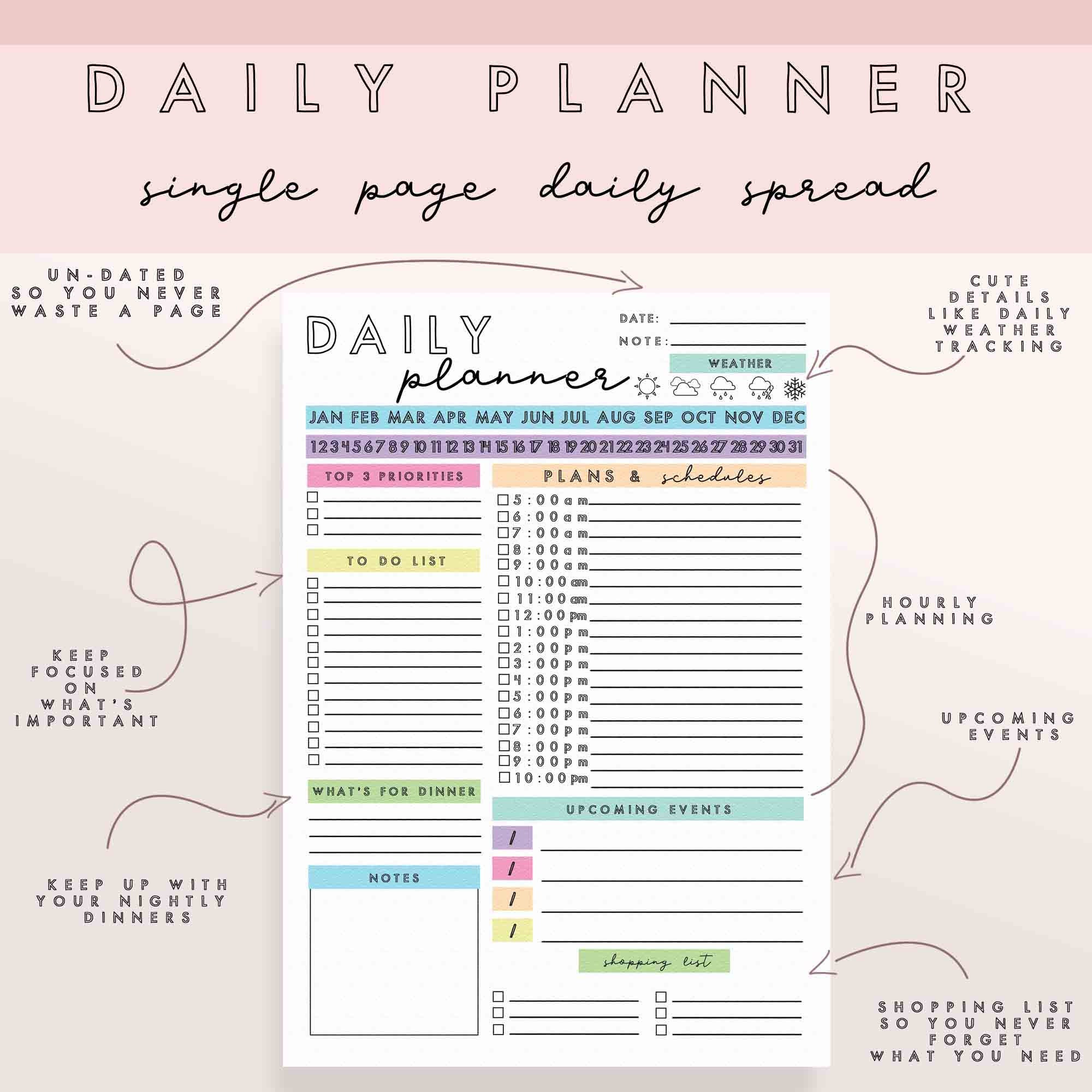 Rainbow Daily Planner Printable: A4 Single Page (PDF) - Etsy