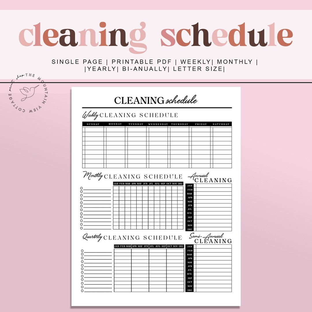 Editable CLEANING SCHEDULE | Printable | Weekly, Monthly, Yearly ...