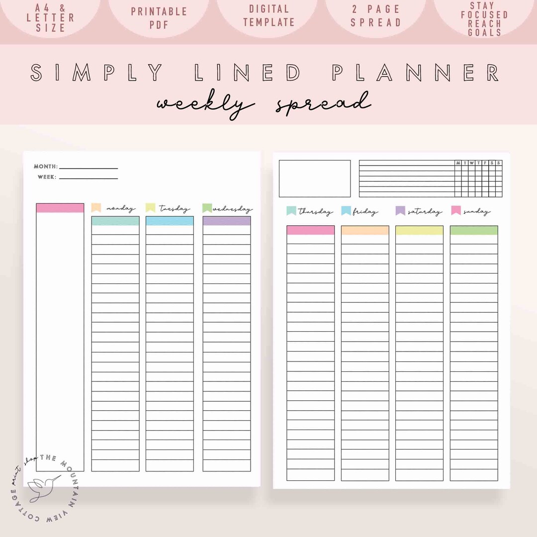 Simply Lined Rainbow Weekly Planner- Weekly Planner Templates- A4-daily ...