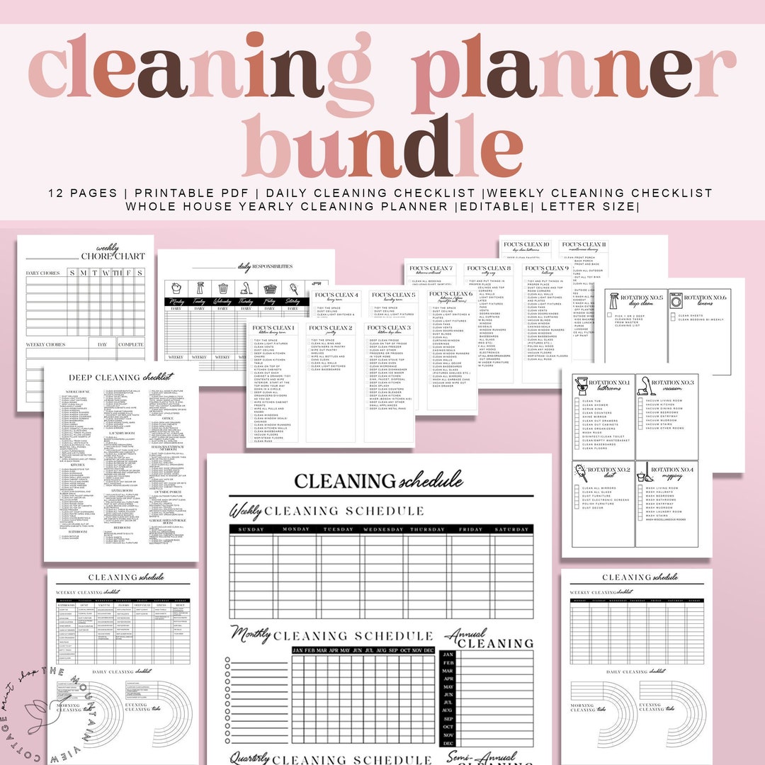 Cleaning Planner Bundle Printable Weekly, Monthly, Yearly Cleaning ...
