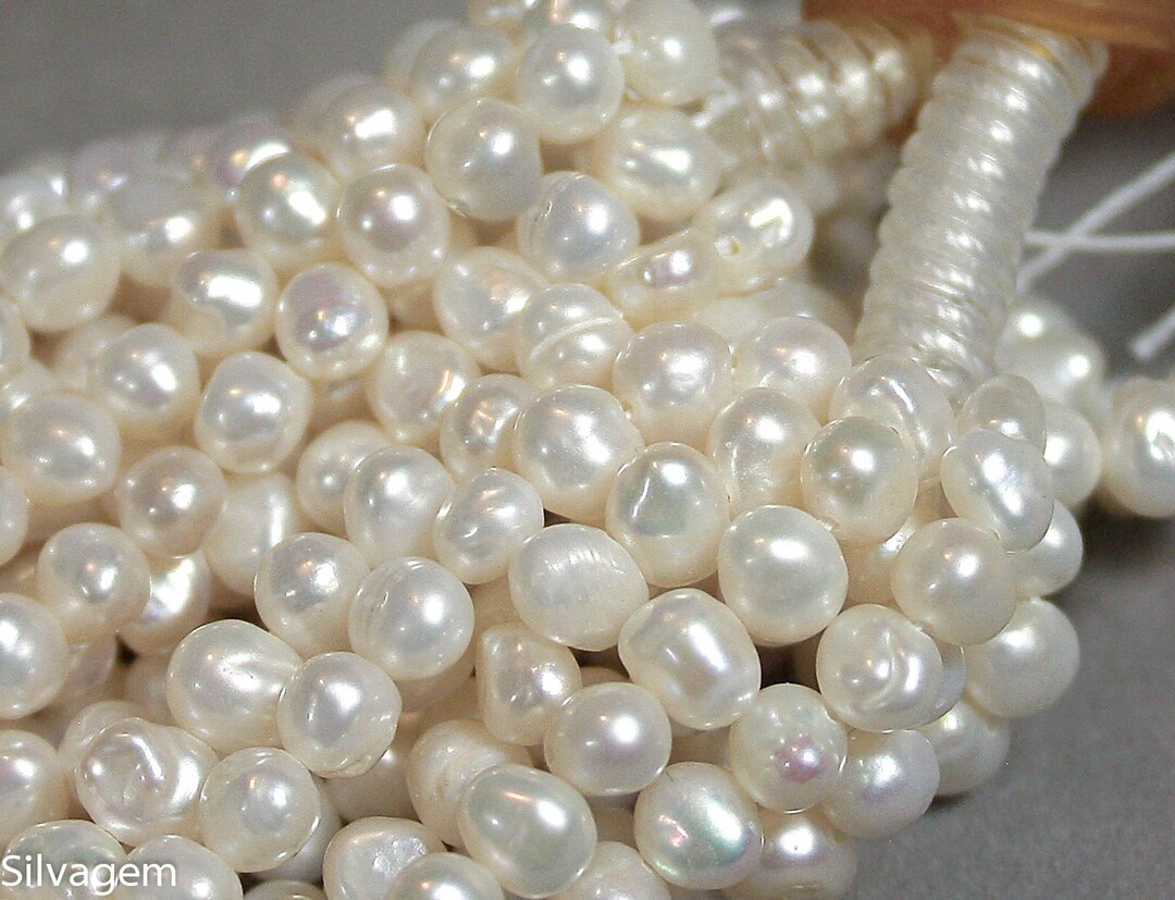 Natural Genuine Ivory 5.5mm-6mm Baroque off White Freshwater Pearl Bead ...