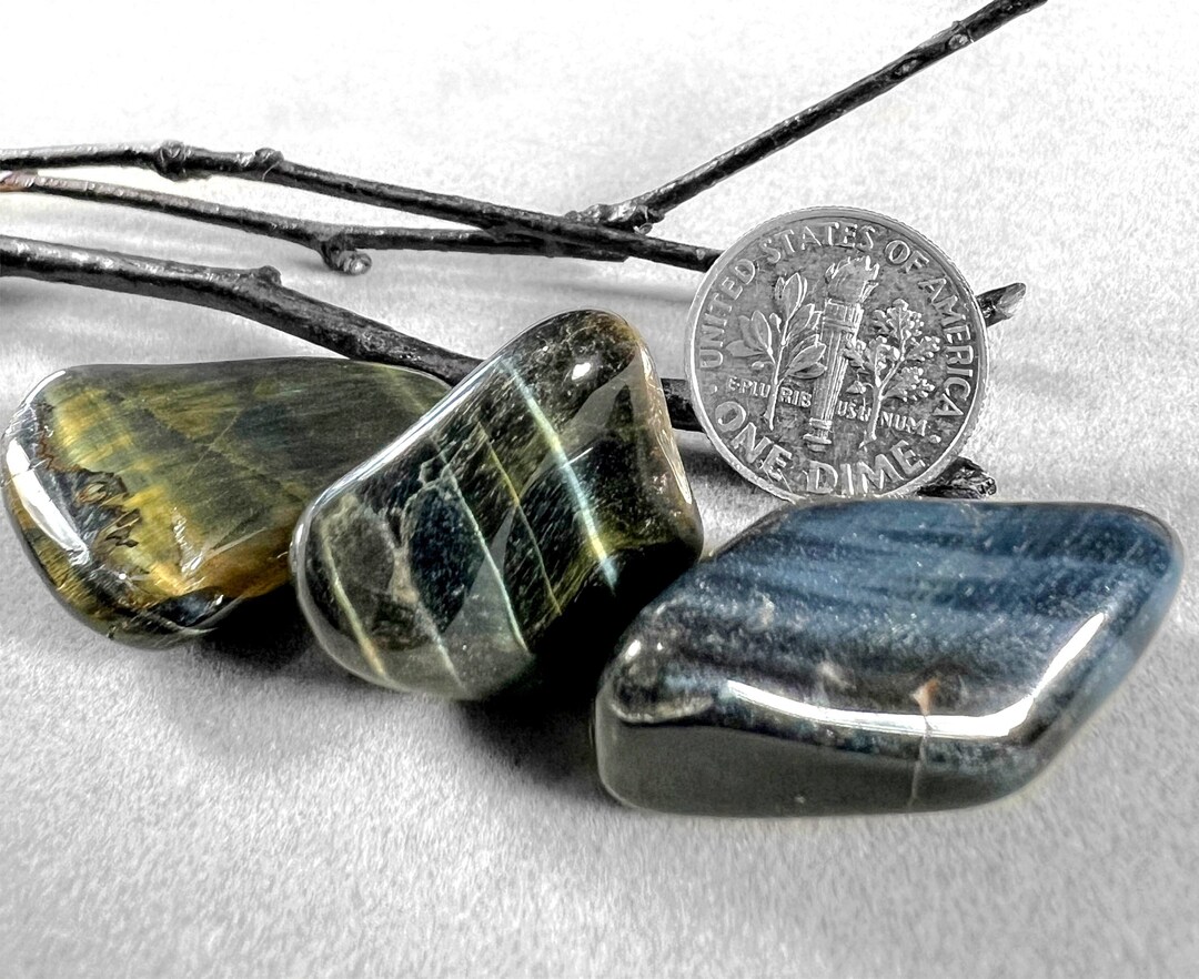 3 Blue Hawk Eye Gold Tigers Eye Gem Palm Stone 7137 - Etsy