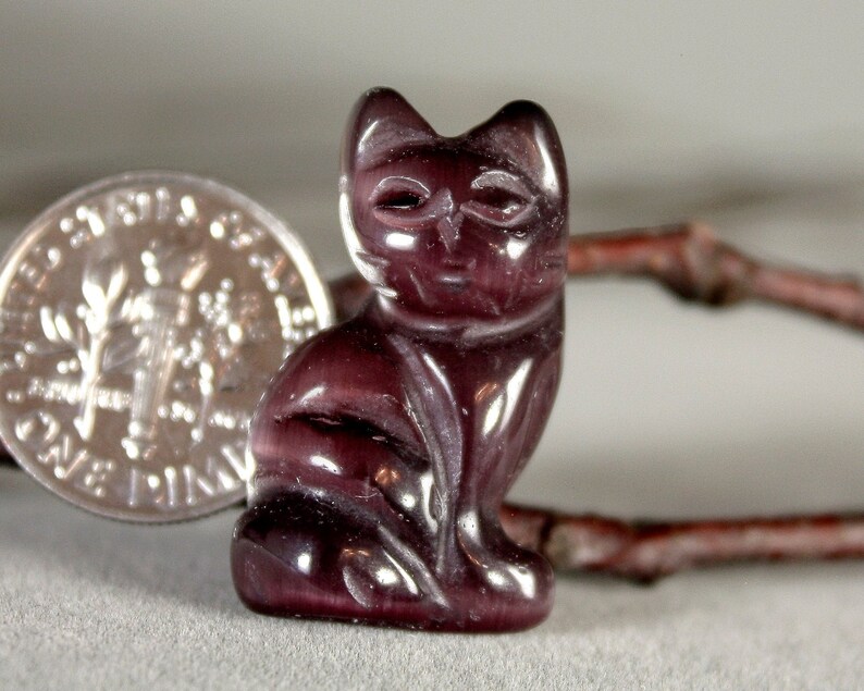 Hand Carved Purple Cat's Eye Gemstone Cat Feline Animal | Etsy