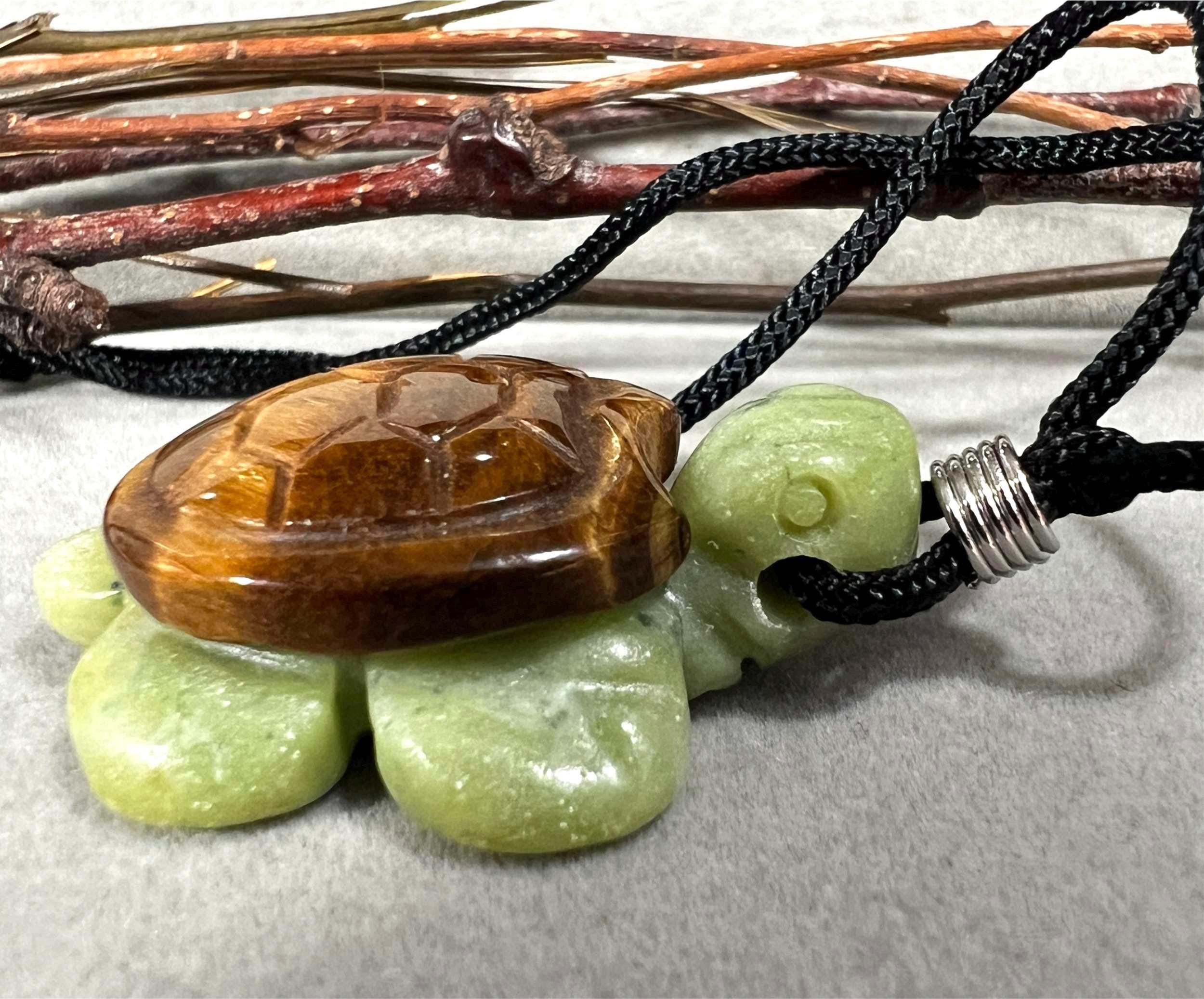 Tiger Eye Jade Turtle Stone Figurine 28 Blk Cord Necklace 6831