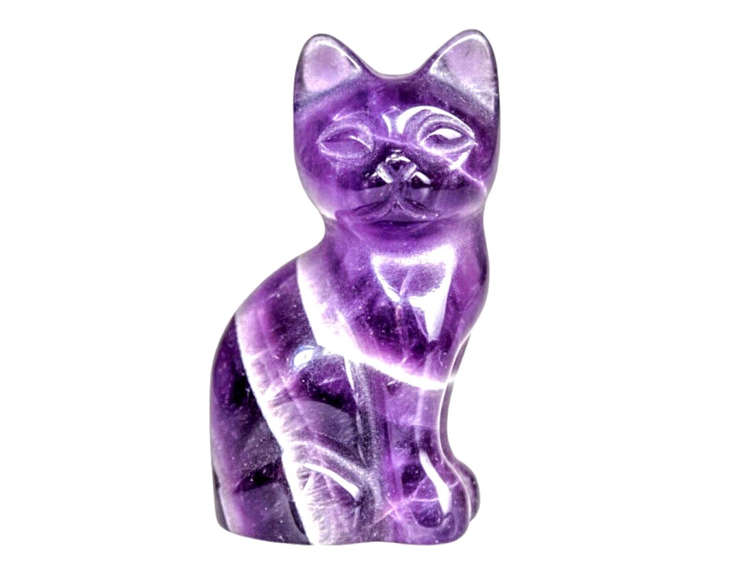 Amethyst Cat Carving • Hand‑finished Gemstone Figurine • Feline Totem ...