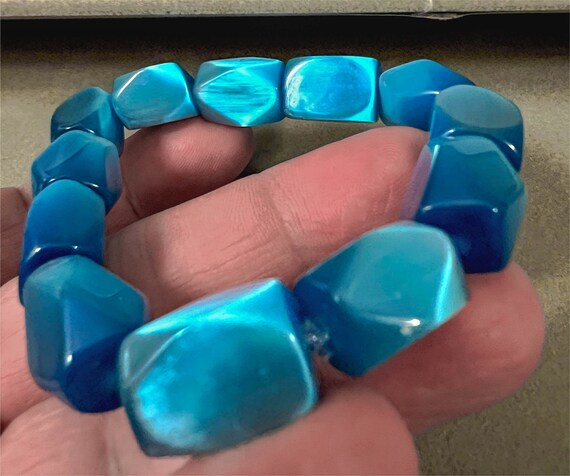 Blue Cat's Eye Rectangular 10mm Stretch Bracelet 7192 - Etsy