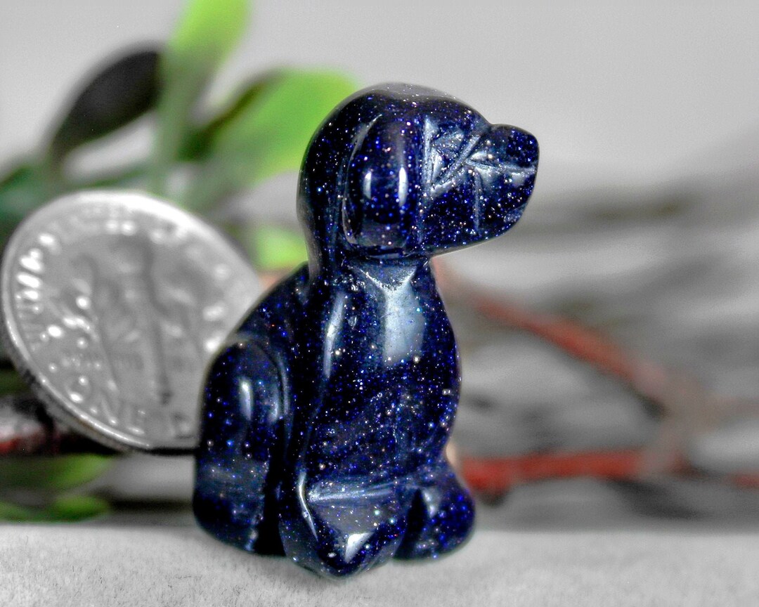 Hand Carved Dog Spirit Animal Blue Goldstone Canine Miniature Gem ...