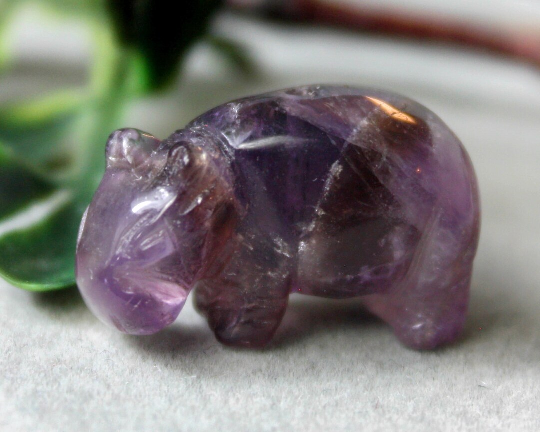 Hand Carved Miniature Amethyst Gemstone Baby Hippo Spirit Animal Totem ...