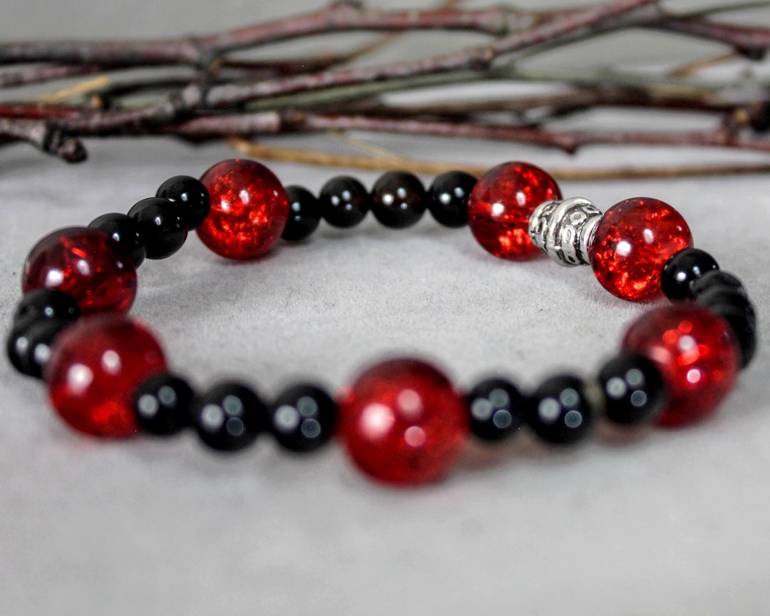 Black Obsidian 6mm Round Bead Sterling Bali 10 Mm Red Crackle Stretch ...