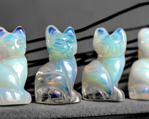 Hand Carved Blue Opalite Gemstone Cat Feline Spirit Animal - Etsy