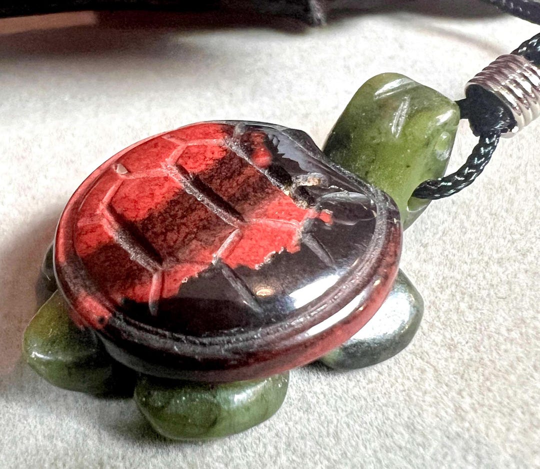 Red Jasper Green Jade Turtle Gemstone Spirit Animal Totem Black Cord ...