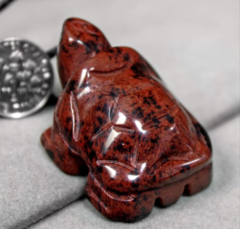 1.5" Mahogany Obsidian Turtle Tortoise Figurine Crystal Stone Carving ...